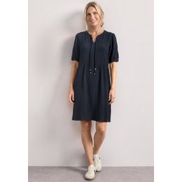 Blusenkleid Street One, Damen, Gr. 34, EURO-Gr&ouml;&szlig;en, schwarzest blau, Stoff, 60% Viskose, 39% Polyester, 1% Elasthan, unifarben, normal knielang, Rundhals, elastischer Bund, Kleider Blusenkleid, knielang