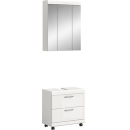 Badm&ouml;bel-Set Welltime "SIENA, 2 tlg., Waschbeckenunterschrank auf Rollen & Spiegelschrank", wei&szlig; (wei&szlig; nb, wei&szlig; hochglanz mdf tz), B:60cm H:191cm T:34cm, Holzwerkstoff, Kastenm&ouml;bel-Sets, Badm&ouml;bel-Set, in verschiedenen Farben erh&auml;ltlich, Badm&ouml;bel, Kombination, Badezimmer