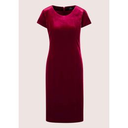 Madeleine Mode Sommerkleid MADELEINE "Etuikleid Kurzarm Samtkleid in Midil&auml;nge", Damen, Gr. 44, N-Gr, rot (rubinrot), Obermaterial: 90% Polyester PES. 10% Elasthan EL., Modern, normal, Kleider Sommerkleid, Samtkleid