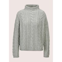 Madeleine Mode Longpullover MADELEINE "Strickpullover Stilvoller Grobstrickpullover mit Zopfmuster", Damen, Gr. 40/42, grau (steingrau, melange), Obermaterial: 90% Schurwolle WV. 10% Kaschmir WS., Modern, Pullover Longpullover, Mit Zopfmuster