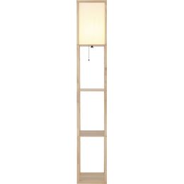 Globo LIGHTING Stehlampe "TABITHA", braun hell, 1, H: 159cm, 1 Stk., Leuchten, Stehleuchte Holz hell mit wei&szlig;em Textilschirm und Zugschalter, Stehlampe