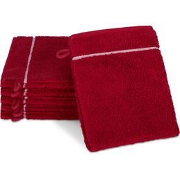 Waschhandschuh Ross "&Uuml;berkaro 9032", rot (vino, wei&szlig;), B:12cm L:20cm, Frottier, Frottier, Handt&uuml;cher, 100% Baumwolle, made in Germany