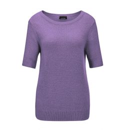 Rundhalspullover GOLDNER "Kurzgr&ouml;&szlig;e Pullover", Damen, Gr. 25, lila (flieder), Obermaterial: 57% Polyacryl PAN. 26% Polyamid PA. 17% Baumwolle CO., normal, U-Boot-Ausschnitt, Rippe, Pullover Rundhalspullover, Rippenb&uuml;ndchen