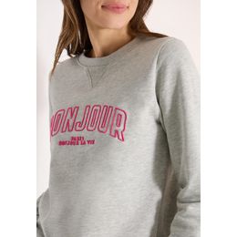 Sweatshirt Cecil, Damen, Gr. L (42), grau (milky grau melange), Sweatware, Obermaterial: 100% Baumwolle, bestickt, meliert, regular fit normal, Rundhals, Rippb&uuml;ndchen, Sweatshirts Sweatshirt, mit Schriftzug