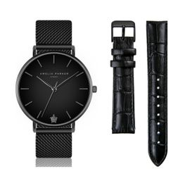 Quarzuhr AMELIA PARKER "SAA4-1", schwarz, schwarz croco, Armbanduhren, Damen, Quarzuhr
