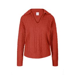Madeleine Mode Longpullover MADELEINE "Pullover Zopfpullover mit V-Ausschnitt", Damen, Gr. 40/42, orange (rotorange, melange), Obermaterial: 47% Polyamid PA. 42% Viskose CV. 9% Polyester PES. 2% Elasthan EL., Modern, V-Ausschnitt, Pullover Longpullover