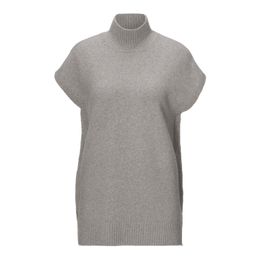 Madeleine Mode Longpullover MADELEINE "Pullover &Auml;rmelloser Stehkragen-Pullover", Damen, Gr. 40/42, grau (grau, melange), Obermaterial: 39% Baumwolle CO. 27% Polyamid PA. 25% Schurwolle WV. 6% Alpaka WP. 3% Elasthan EL., Modern, Pullover Longpullover
