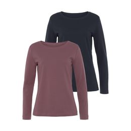 Langarmshirt Vivance "aus reiner Baumwolle", Damen, Gr. 32/34, transparent (beere, navy), Interlock, Obermaterial: 100% Baumwolle, unifarben, Basic, Basic, Rundhals, Shirts Langarmshirt, aus luftiger Interlock-Qualit&auml;t