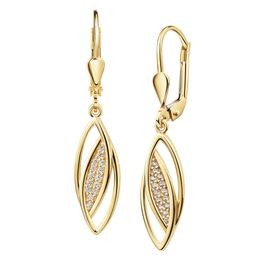 Paar Ohrh&auml;nger Firetti "Schmuck Geschenk Gold 375 Ohrschmuck Ohrringe Blatt Tropfen Design", gelbgoldfarben, kristallwei&szlig;, kristallwei&szlig;, Ohrringe, Damen, Gelbgold 375, mit Zirkonia (synth.)