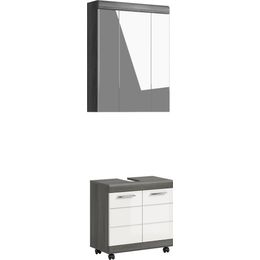 Badm&ouml;bel-Set Welltime "SIENA, 2 tlg., Waschbeckenunterschrank auf Rollen & Spiegelschrank", schwarz-wei&szlig; (rauchsilber nb, wei&szlig; hochglanz), B:60cm H:191cm T:34cm, Holzwerkstoff, Kastenm&ouml;bel-Sets, Badm&ouml;bel-Set, in verschiedenen Farben erh&auml;ltlich, Badm&ouml;bel, Kombination, Badezimmer