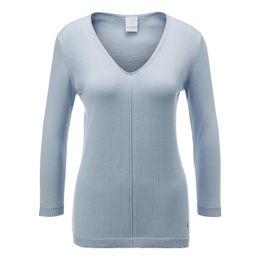 Madeleine Mode Longpullover MADELEINE "Strickpullover Schlichter Baumwollpullover mit V-Ausschnitt", Damen, Gr. 36/38, blau (bleu), Obermaterial: 100% Baumwolle CO., Modern, normal, V-Ausschnitt, Pullover Longpullover