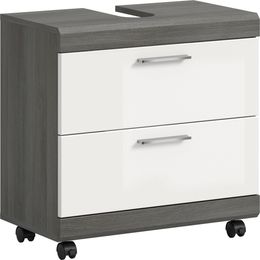 Waschbeckenunterschrank Welltime "SIENA, Breite 60cm, 2 T&uuml;ren oder 2 Schubk&auml;sten, auf Rollen, MDF-Front", schwarz-wei&szlig; (rauchsilber, wei&szlig; hochglanz), B:60cm T:34cm, Holzwerkstoff, Schr&auml;nke, Waschbeckenunterschrank, in verschiedenen Farben erh&auml;ltlich, Badm&ouml;bel, Badschrank, Kommode, Bad