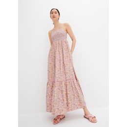 Maxikleid bonprix, Damen, Gr. 36, N-Gr, bunt (beige, knallrosa, himmelblau, camel bedruckt), Obermaterial: 100% Viskose, regular fit, Kleider Maxikleid, gemustert, aus Viskose, Regular Fit, &auml;rmellos