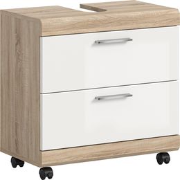 Waschbeckenunterschrank Welltime "SIENA, Breite 60cm, 2 T&uuml;ren oder 2 Schubk&auml;sten, auf Rollen, MDF-Front", wei&szlig; (eiche sonoma hell nb, wei&szlig; hochglanz), B:60cm T:34cm, Holzwerkstoff, Schr&auml;nke, Waschbeckenunterschrank, in verschiedenen Farben erh&auml;ltlich, Badm&ouml;bel, Badschrank, Kommode, Bad