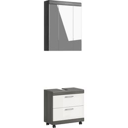 Badm&ouml;bel-Set Welltime "SIENA, 2 tlg., Waschbeckenunterschrank auf Rollen & Spiegelschrank", grau (rauchsilber nb, wei&szlig; hochglanz), B:60cm H:191cm T:34cm, Holzwerkstoff, Kastenm&ouml;bel-Sets, Badm&ouml;bel-Set, in verschiedenen Farben erh&auml;ltlich, Badm&ouml;bel, Kombination, Badezimmer