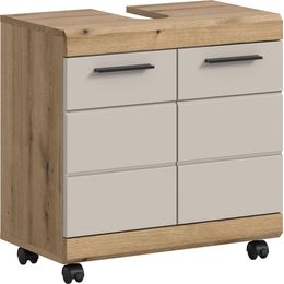 Waschbeckenunterschrank Welltime "SIENA, Breite 60cm, 2 T&uuml;ren oder 2 Schubk&auml;sten, auf Rollen, MDF-Front", beige (evoke oak nachbildung, kaschmir matt), B:60cm T:34cm, Holzwerkstoff, Schr&auml;nke, Waschbeckenunterschrank, in verschiedenen Farben erh&auml;ltlich, Badm&ouml;bel, Badschrank, Kommode, Bad