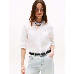 Hemdbluse Tommy Hilfiger "ESS LINEN RELAXED SHIRT", Damen, Gr. 32, wei&szlig; (optic wei&szlig;), Web, Obermaterial: 100% Leinen, unifarben, relaxed fit h&uuml;ftlang, 1-Knopf-Manschette, Blusen Hemdbluse, mit Logostickerei,k&uuml;hlendes Premium Leinen
