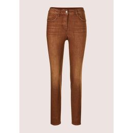 Madeleine Mode Regular-fit-Jeans MADELEINE "Jeans Slim Fit Five-Pocket-Jeans", Damen, Gr. 21, N + K Gr, braun (nussbraun), Obermaterial: 83% Baumwolle CO. 15% Polyester PES. 2% Elasthan EL., Modern, normal, Jeans
