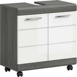 Waschbeckenunterschrank Welltime "SIENA, Breite 60cm, 2 T&uuml;ren oder 2 Schubk&auml;sten, auf Rollen, MDF-Front", wei&szlig; (rauchsilber, wei&szlig; hochglanz), B:60cm T:34cm, Holzwerkstoff, Schr&auml;nke, Waschbeckenunterschrank, in verschiedenen Farben erh&auml;ltlich, Badm&ouml;bel, Badschrank, Kommode, Bad