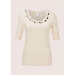 Madeleine Mode Kurzarmshirt MADELEINE "Shirt Elegantes Oberteil mit Schmucksteinen", Damen, Gr. 40, wei&szlig; (perlwei&szlig;), Obermaterial: 95% Viskose CV. 5% Elasthan EL., Modern, Shirts