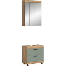 Badm&ouml;bel-Set Welltime "SIENA, 2 tlg., Waschbeckenunterschrank auf Rollen & Spiegelschrank", gr&uuml;n (artisan eiche nb, salbei nb), B:60cm H:191cm T:34cm, Holzwerkstoff, Kastenm&ouml;bel-Sets, Badm&ouml;bel-Set, in verschiedenen Farben erh&auml;ltlich, Badm&ouml;bel, Kombination, Badezimmer