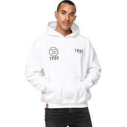 Hoodie Trueprodigy "Aaren Logo Print Oversized Kapuze K&auml;ngurutasche", Herren, Gr. XXS, wei&szlig;, Obermaterial: 70% Baumwolle CO. 30% Polyester PES., Sweatshirts Hoodie