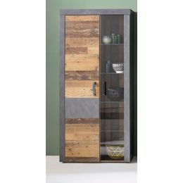 Vitrine Home Affaire "Ilana", graphit grau matera, old wood farben, Schr&auml;nke, Vitrine, moderner Industrial Style - Beleuchtung optional - B/T/H 87/34/189 cm