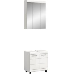 Badm&ouml;bel-Set Welltime "SIENA, 2 tlg., Waschbeckenunterschrank auf Rollen & Spiegelschrank", wei&szlig; (wei&szlig; nb, wei&szlig; hochglanz mdf tz), B:60cm H:191cm T:34cm, Holzwerkstoff, Kastenm&ouml;bel-Sets, Badm&ouml;bel-Set, in verschiedenen Farben erh&auml;ltlich, Badm&ouml;bel, Kombination, Badezimmer