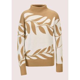 Madeleine Mode Longpullover MADELEINE "Jacquard-Pullover Moderner Winterpullover mit floralem Strickmuster", Damen, Gr. 48, wei&szlig; (caramel, wollwei&szlig;), Obermaterial: 50% Baumwolle CO. 50% Polyacryl PAN., Modern, Pullover Longpullover, Jacquard