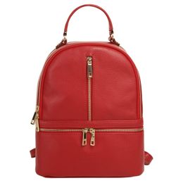 Cityrucksack Samantha Look, Damen, Gr. B/H/T: 30cm x 25cm x 9cm, onesize, rot, Leder, Rindsleder, unifarben, Rucks&auml;cke Cityrucksack, echt Leder, Made in Italy