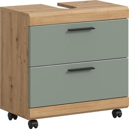Waschbeckenunterschrank Welltime "SIENA, Breite 60cm, 2 T&uuml;ren oder 2 Schubk&auml;sten, auf Rollen, MDF-Front", gr&uuml;n (artisan eiche nachbildung, salbei), B:60cm T:34cm, Holzwerkstoff, Schr&auml;nke, Waschbeckenunterschrank, in verschiedenen Farben erh&auml;ltlich, Badm&ouml;bel, Badschrank, Kommode, Bad