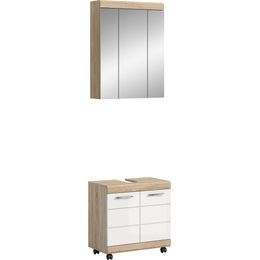 Badm&ouml;bel-Set Welltime "SIENA, 2 tlg., Waschbeckenunterschrank auf Rollen & Spiegelschrank", wei&szlig; (sonoma eiche hell, wei&szlig; hochglanz), B:60cm H:191cm T:34cm, Holzwerkstoff, Kastenm&ouml;bel-Sets, Badm&ouml;bel-Set, in verschiedenen Farben erh&auml;ltlich, Badm&ouml;bel, Kombination, Badezimmer