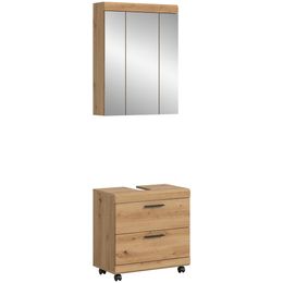 Badm&ouml;bel-Set Welltime "SIENA, 2 tlg., Waschbeckenunterschrank auf Rollen & Spiegelschrank", braun (artisan eiche nachbildung), B:60cm H:191cm T:34cm, Holzwerkstoff, Kastenm&ouml;bel-Sets, Badm&ouml;bel-Set, in verschiedenen Farben erh&auml;ltlich, Badm&ouml;bel, Kombination, Badezimmer