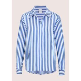 Madeleine Mode Langarmbluse MADELEINE "Streifenbluse Hemdbluse mit Streifenmuster", Damen, Gr. 34, wei&szlig; (wei&szlig;, azurblau), Obermaterial: 100% Baumwolle CO., Modern, schmal, Blusen, Bluse mit seitlich eingesetztem Kontrastband