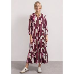 Midikleid Street One, Damen, Gr. 34, EURO-Gr&ouml;&szlig;en, lila (rustic rouge), Stoff, 100% Viskose, gebl&uuml;mt, normal wadenlang, Rundhals, elastischer Bund, Kleider Midikleid, aus Viskose