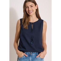 Blusentop Cecil, Damen, Gr. XXL (46), universal blau, Web, 75% Baumwolle, 25% Modal, unifarben, klassisch normal, Rundhals, normaler Saum, Blusen Blusentop, mit geschlitztem Rundhalsausschnitt