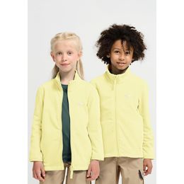 Fleecejacke Jack Wolfskin "TAUNUS 100 FZ K", Kinder, Gr. 104, gelb (daisy), Fleece, Obermaterial: 100% Polyester. Futter: 100% Polyester, unifarben, Basic normal, Rundhals, Jacken Fleecejacke, winddicht, atmungsaktiv, &Uuml;bergangsjacke