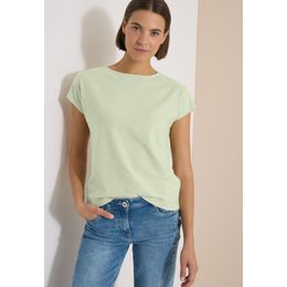 T-Shirt Cecil, Damen, Gr. L (42), gr&uuml;n (raw matcha lime), Web, 97% Baumwolle, 3% Elasthan, unifarben, normal normal, U-Boot-Ausschnitt, abgesteppt, Shirts T-Shirt, im soften Baumwoll-Mix