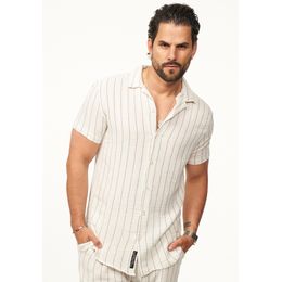 Kurzarmhemd Carisma "f&uuml;r Herren im luftigen Crinkle-Stoff mit Streifen - Summer-Look", Herren, Gr. L, US, wei&szlig;, Obermaterial: 100% Baumwolle CO., Hemden, Kurzarm Strick Polo-Hemd T-Shirt luftig & leicht