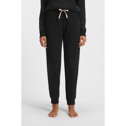 Relaxhose BOSS "CP Stripe_Pants Cuff", Damen, Gr. L, N-Gr, schwarz (schwarz 001), Sweatware, Obermaterial: 48% Baumwolle, 48% Lyocell, 4% Polyamid, unifarben, Basic lang, Hosen Relaxhose, mit kontrastfarbener Kordel