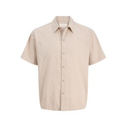 Jack & Jones Kurzarmhemd JACK & JONES "JORRIVIERA TEXTURE SHIRT SS", Herren, Gr. L, N-Gr, beige (feather gray), Web, Obermaterial: 100% Baumwolle, unifarben, regular fit normal, ohne Ausschnitt, gerader Abschluss, Hemden, mit Hemdkragen