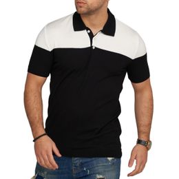 Poloshirt Carisma "Carisma Poloshirt CRPARATI", Herren, Gr. M, schwarz, Obermaterial: 51% Viskose CV. 27% Polyester PES. 22% Polyamid PA., Shirts, Strick Kurzarm Polo T-Shirt Color-Block