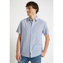 Kurzarmhemd Street One MEN, Herren, Gr. M (40), US-Gr&ouml;&szlig;en, hellwei&szlig;, Web, 100% Baumwolle, gestreift, regular fit normal, V-Ausschnitt, abgesteppt, Hemden, aus reiner Baumwolle