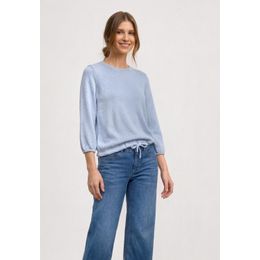 Langarmshirt Street One, Damen, Gr. 34, blau (whispery blau meliert), Stoff, 60% Viskose, 40% Polyester, unifarben, normal normal, Rundhals, elastischer Bund, Shirts Langarmshirt, mit Tunnelzug am Saum