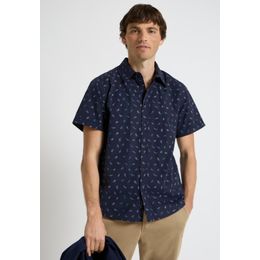 Kurzarmhemd Street One MEN, Herren, Gr. L (42), US-Gr&ouml;&szlig;en, schwarz ink blau, Web, 100% Baumwolle, gemustert, regular fit normal, V-Ausschnitt, B&uuml;ndchen, Hemden, aus reiner Baumwolle