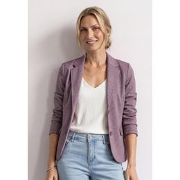 Kurzblazer Street One, Damen, Gr. 42, lila (schwarz clouded blush), Stoff, 83% Polyester, 14% Viskose, 3% Elasthan, unifarben, normal normal, V-Ausschnitt, abgesteppt, Blazer Kurzblazer, mit Reverskragen