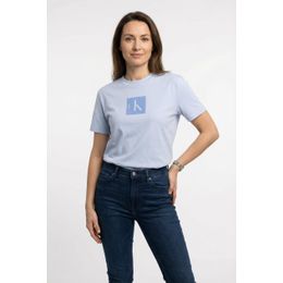T-Shirt Calvin Klein Jeans "CLASSIC FIT MONOGRAM TEE", Damen, Gr. L (42), breezy blau, Web, Obermaterial: 100% Baumwolle, unifarben, klassisch normal, Rundhals, eingesetzt abgesteppte Kante, Shirts T-Shirt, Regular fit mit Rundhalsausschnitt