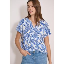 Kurzarmbluse Cecil, Damen, Gr. L (42), blau (vanillewei&szlig;), Stoff, 100% Viskose, gemustert, klassisch normal, Rundhals, normaler Saum, Blusen, mit allover Print