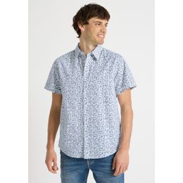 Kurzarmhemd Street One MEN, Herren, Gr. L (42), US-Gr&ouml;&szlig;en, hellwei&szlig;, Web, 100% Baumwolle, gemustert, regular fit normal, V-Ausschnitt, B&uuml;ndchen, Hemden, aus reiner Baumwolle