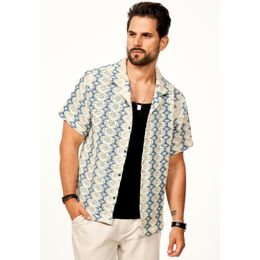 Kurzarmhemd Soulstar "Freizeithemd als Kurzam Strick Hemd im Retro-Look - Strick Polo-Hemd Overshirt im Regular-Fit f&uuml;r Herren", Herren, Gr. L, US, wei&szlig; (ecru), Obermaterial: 60% Baumwolle CO. 32% Polyester PES. 8% Viskose CV., gerader Abschluss, Hemden, Herren Strick Polo-Hemd T-Shirt im Regular-Fit Overshirt